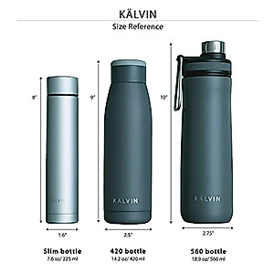 Kälvin Insulated Water Bottle, Charcoal Grey, 14.2 oz (420ml) - Shake to Activate Hand Warmer & Ice Pack, BPA Free, Hot Water Bottle