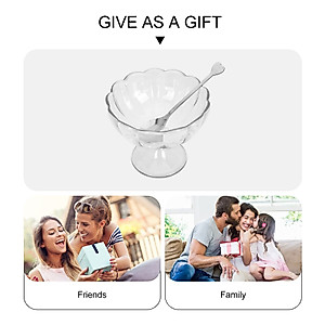 Cabilock Small Dessert Cup with Spoon Cute Footed Tulip Clear Dessert Bowls Cups Perfect for Dessert Sundae Ice Cream Fruit Salad Snack Pudding Cups 2 Sets (4.33x3.54 inch)