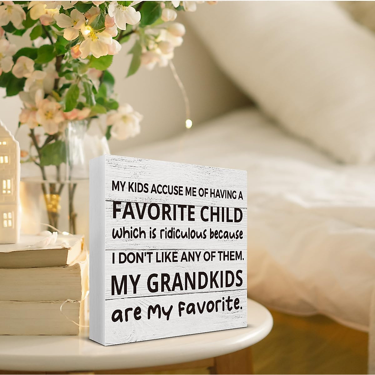 My Kids Accuse Me of Having a Favorite Child Wooden Sign Grandparents Day Decorations, Grandparents Gift Wood Block Plaque Box Sign for Home Desk Shelf Table Decorations 5 X 5 Inch