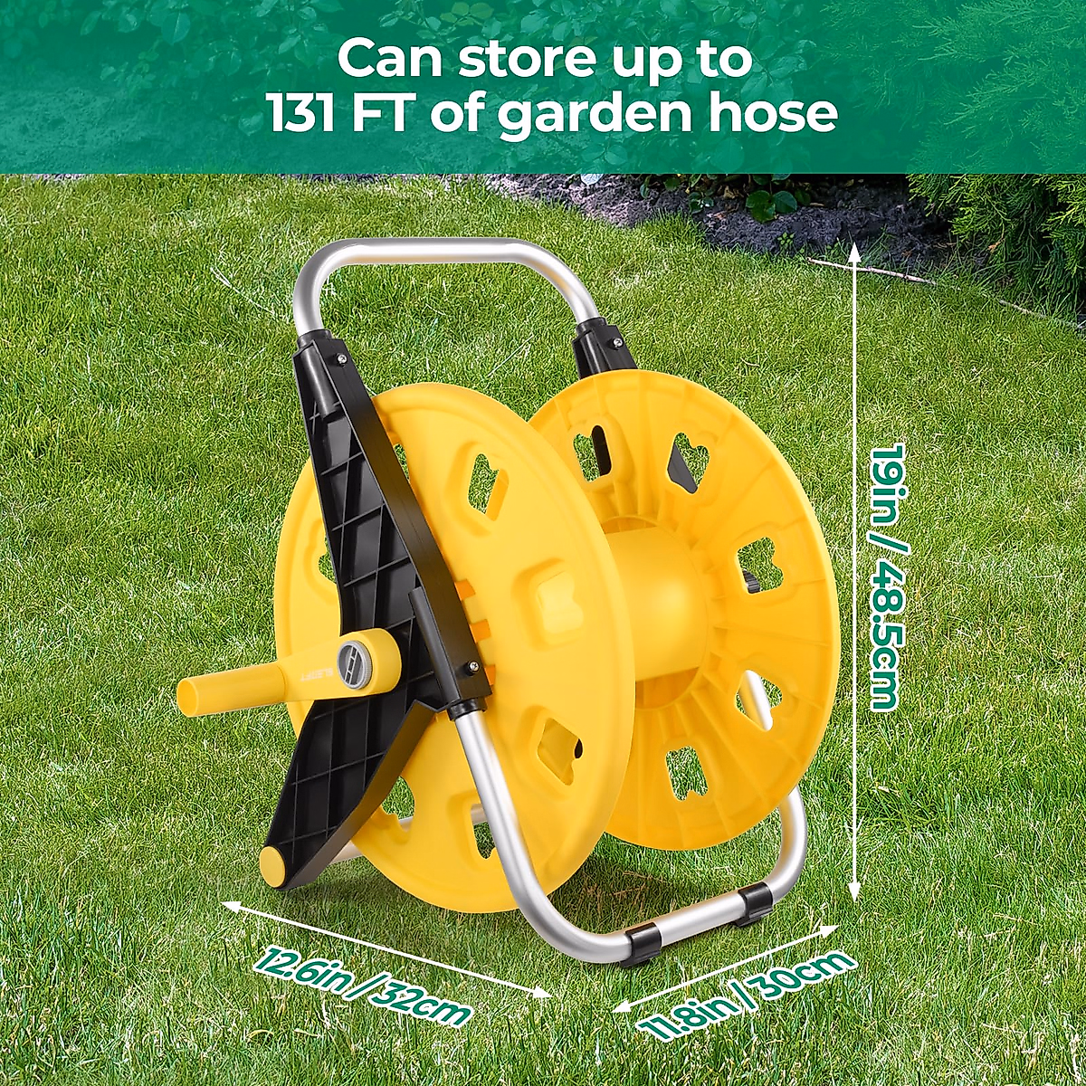 Portable Garden Hose Reel-Holds 131-Feet Hose Of 5/8-Inch,Wall/Floor Mounted 2 In1 Water Hose Holders For Outside With Hose Adapter For Outside Yard Lawn