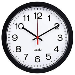 Yoobure 12" Silent Quartz Decorative Wall Clock Non-Ticking Digital Plastic Battery Operated Round Easy to Read Home/Office/School Black Clock