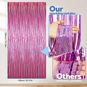 WD&CD Pink Tinsel Foil Curtains, 3 Pack 3.3x6.6 ft Pink Streamers Glitter Foil Fringe for Party Decoration, Birthday Decoration, Wedding Decoration, Graduation Decoration, Baby Shower Decoration