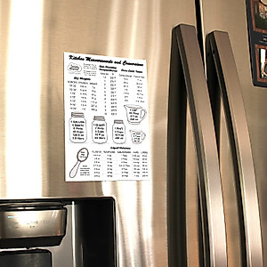 Magnetic Kitchen Measurement and Conversion Chart Refrigerator Magnet; Measuring 5" x 7" Shows Dry Weights, Liquid Volumes and Temperature Settings, Fridge Recipe Baking Tools for Spices, Made in USA