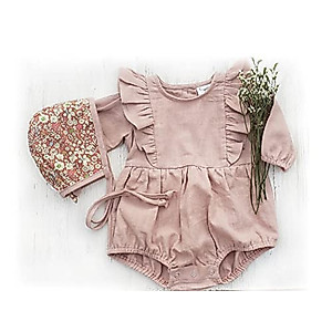 Baby Bunny Hat Bonnet Country Vintage Cotton Linen w/Velvet Rabbit Ears Easter Bonnet Hat (Pink Floral, nb)