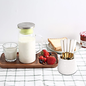 Fvstar Coffee Spoons Set,Dessert Spoons Set with Holder,Ceramic Jar with 8 Spoons,Ceramic and Metal Flatware Set,Creative Tea Spoon Set for Coffee,Dessert,Party (White- 8pcs Spoons)