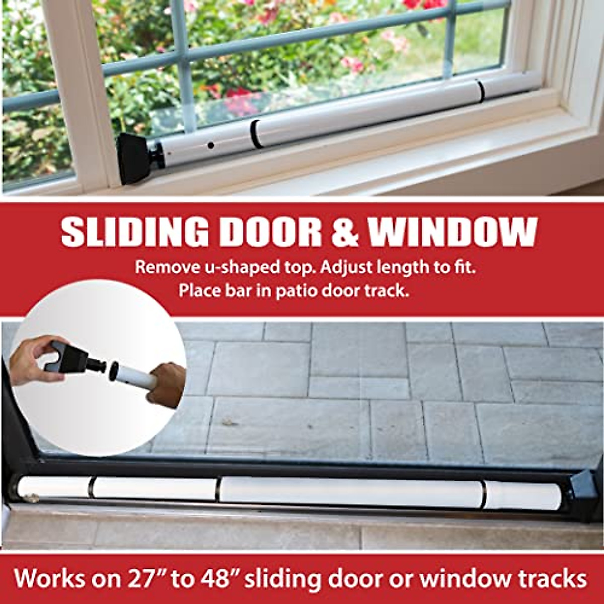 Product Trend Dual Security Bar, 1-Set Adjustable-Length Portable Strong Door Bar for Hinged and Sliding Patio Doors & Windows, Home Safety and Travel Security, Extends 28 Inches to 45 Inches, White