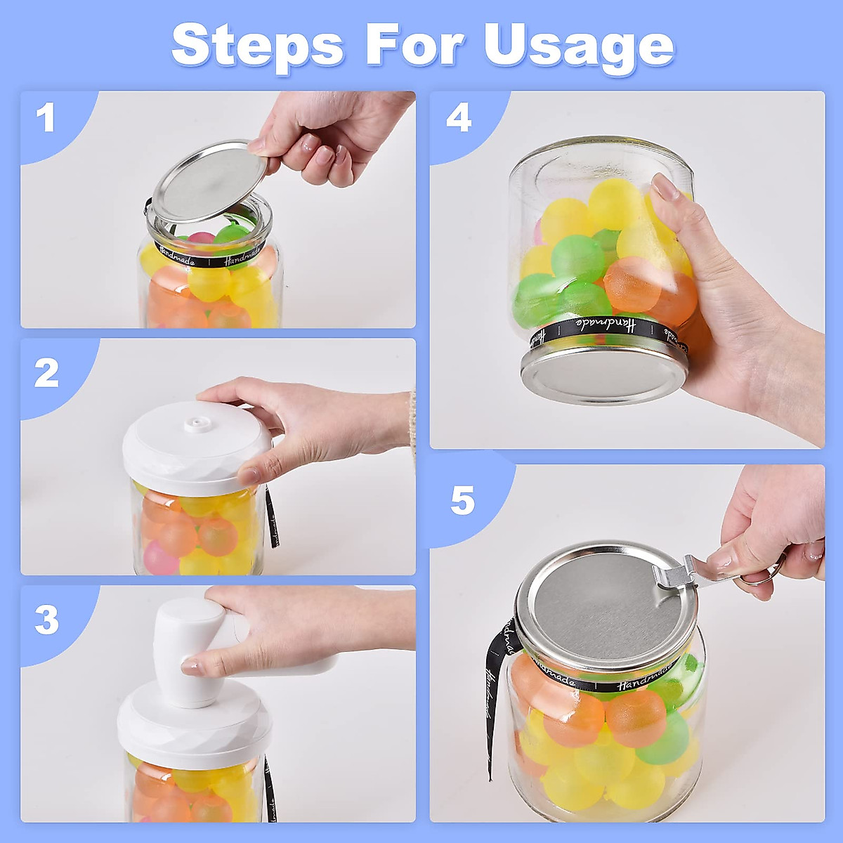 Mason Jar Vacuum Sealer, Electric Vacuum Jar Sealer For Food Saver, 6-in-1 Handheld Vacuum Pump Fits Wide and Regular Mouth Mason Jars for Vacuum Canning Seal Containers