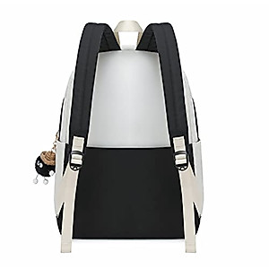 Teecho Backpack Purse for Women Student School Bag Cute Laptop Backpack for Youngsters White with Black