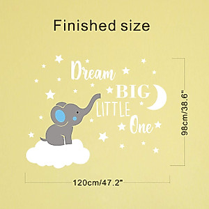 Dream Big Little One Elephant Wall Decal, Quote Wall Stickers, Baby Room Wall Decor, Vinyl Wall Decals for Children Baby Kids Boy Girl Bedroom Nursery Decor Y42 (Blue,White(Boy))