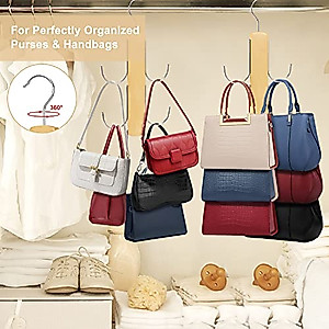 Volnamal Purse Hanger Organizer for Closet, Wood Handbag Storage Holder Metal Hanging Space Saving Hook, Closet Organizers and Storage Scarves, Ties, Shawls, Backpacks, Belts