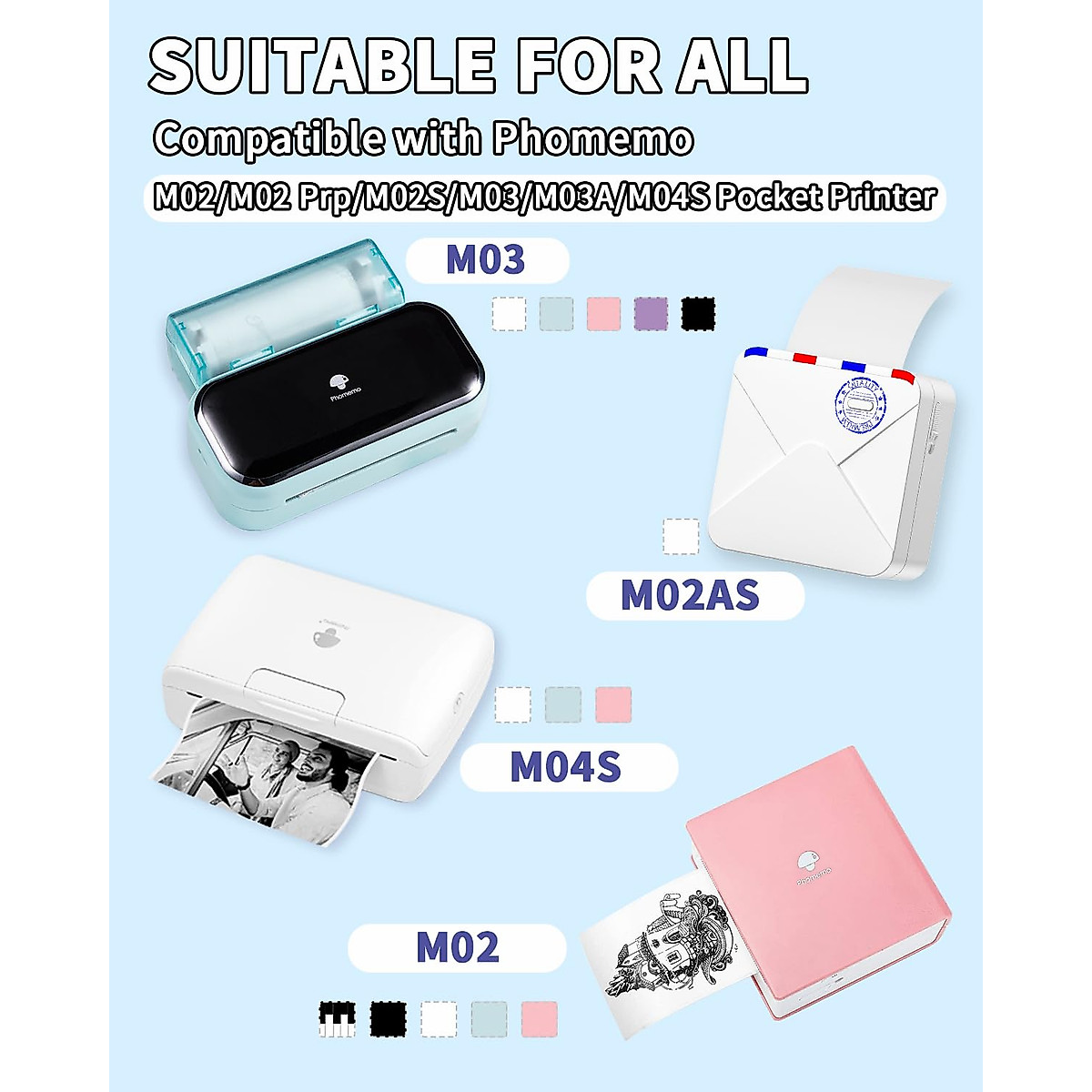 Phomemo Thermal Paper Transparent for M02 M03 M04 Series Mini Printer, M02 Printer Paper, Thermal Adhesive Sticker Paper for Note, Label, Picture, 50mm x 3.5mm, 3-Rolls