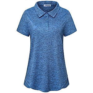 Vldnery Women's Golf Shirts Moisture Wicking Short Sleeve Shirt 3-Button Athletic Lightweight Yoga Tennis Polo Tops (L)