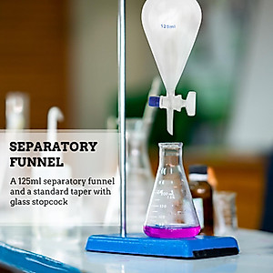 Separatory Funnel Pear Funnels, 125ml Thickened Glass Separating Funnel, Leak-Proof Screw Cap, Stopcock Style and Logo Color Random, Lab Glassware