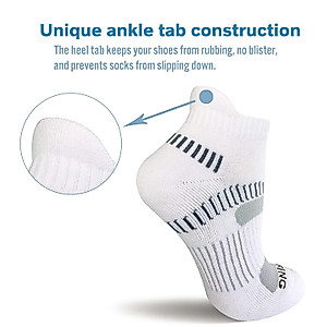 BERING Women's Athletic Running Cushioned Ankle Socks, Size 6-9, White/Grey, 6 Pairs