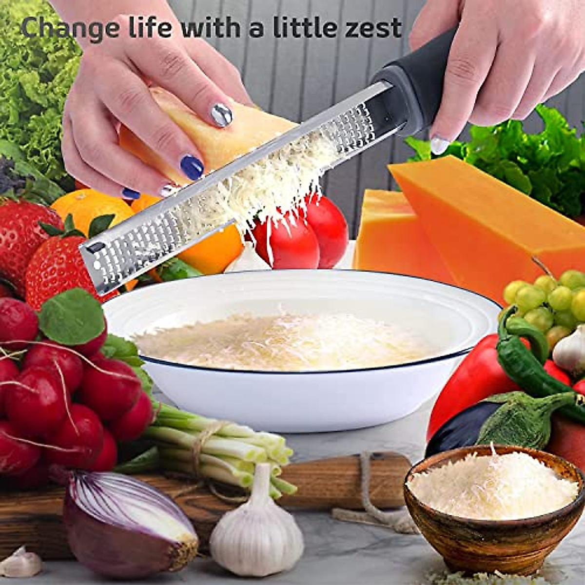 Sunivaca Zester, Lemon zester tool, Citrus Zester Grater with Handle, parmesan cheese grater, Sharp Fine Premium Stainless Steel Blade Heavy Duty, Dishwasher Safe