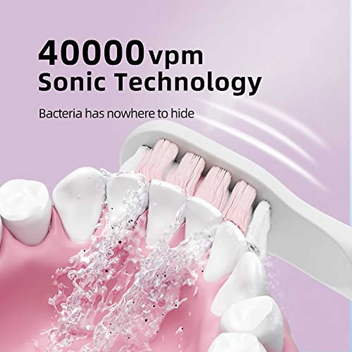 XFU Sonic Toothbrushes for Adults and Kids, 3 Brush Heads, with 5 Modes and IPX7 Waterproof, Battery Electric Toothbrush Build in 2 Mins Timer 40,000 VPM XF-11 Pink