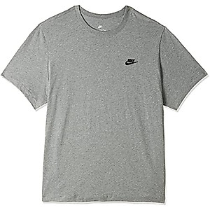 Nike Men's Standard NSW Club Tee, Dark Grey Heather/Black, Large