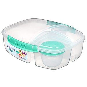 Sistema to Go Triple Split Lunch Box with Yoghurt Pot, 2L - Assorted Colour