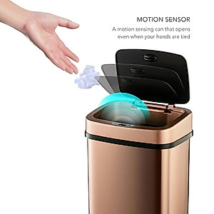 3.2 Gallon Gold Rectangular Motion Sensor Trash Can Rectangle Plastic Stainless Steel Fingerprint Proof Bag Fastener
