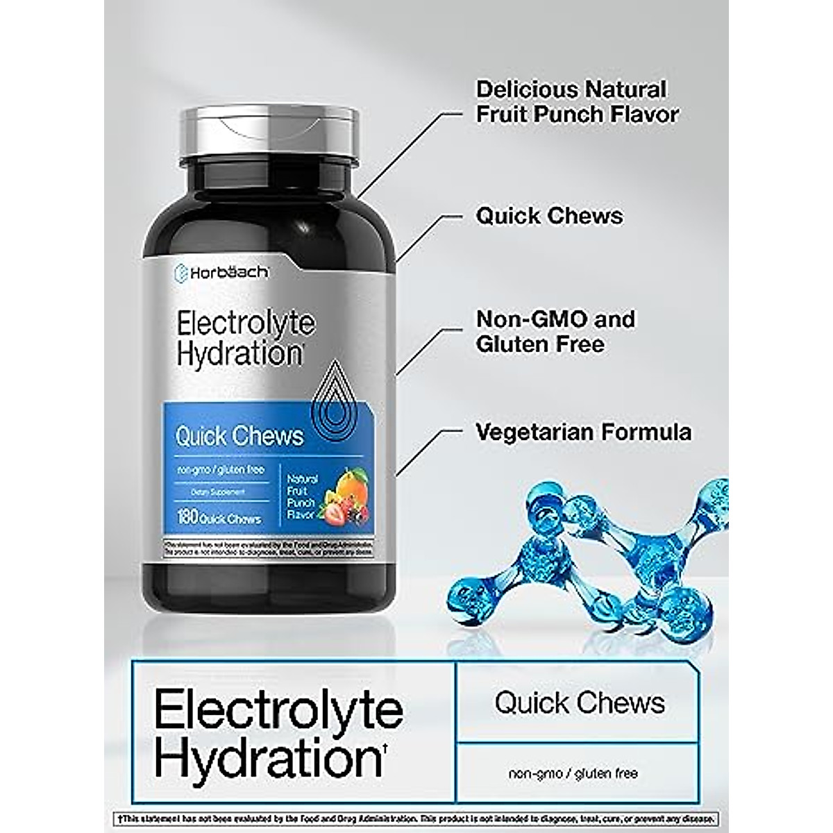 Horbäach Electrolyte Quick Chews | 180 Count | Fruit Punch Flavor | Vegetarian, Non-GMO & Gluten Free Hydration Supplement