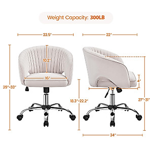 Yaheetech Cute Desk Chair Velvet Chair Vanity Chair with Wheels Home Office Chair Upholstered Modern Swivel Chair with Tufted Barrel Back for Study, Vanity, Bedroom Cream