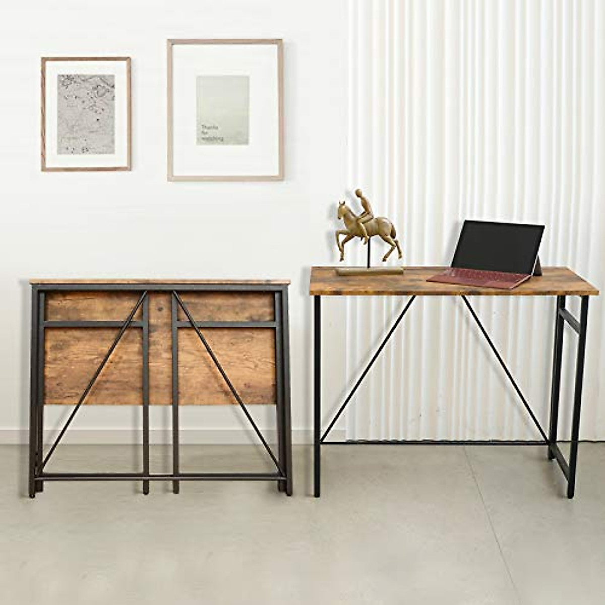 aboxoo Folding Computer Desk 36 inches Industrial Style Foldable Laptop Table Modern Simple No Assembly Study Home Office Notebook Minimalist Multi-Functional Workstation for Bedroom Kitchen