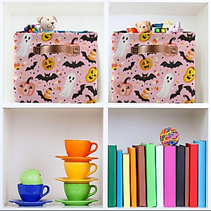 Kigai 2 PCS Storage Basket Halloween Boo Waterproof Foldable Canvas Storage Bin Laundry Basket Toy Clothes Organizer for Nursery Closet Shelf Office