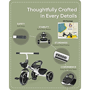 KRIDDO Kids Tricycles for 2-4 Year Olds, Toddler Trike Gift for 24 Months to 4 Years, White