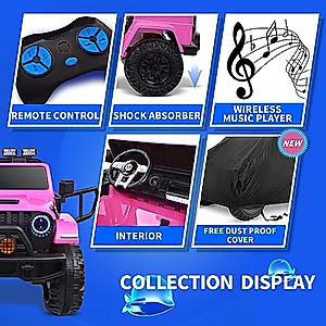 Joywhale 24V 2 Seater Kids Ride on Car Truck 4WD Battery Powered Motorized Easy-Drag Truck, with 4x75W Powerful Engine, Soft Braking, Remote Control, Suspension & Free Car Cover, 2023 New Model, Pink