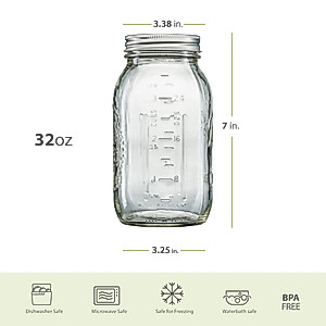 Regular Mouth 32 oz (Quart) mason Jars (24-Pack) with Lids and Bands Bundled with KangarooBands Jar Opener, and Package Of Jar Labels | Canning, Fermenting, Pickling, DIY Decors Projects