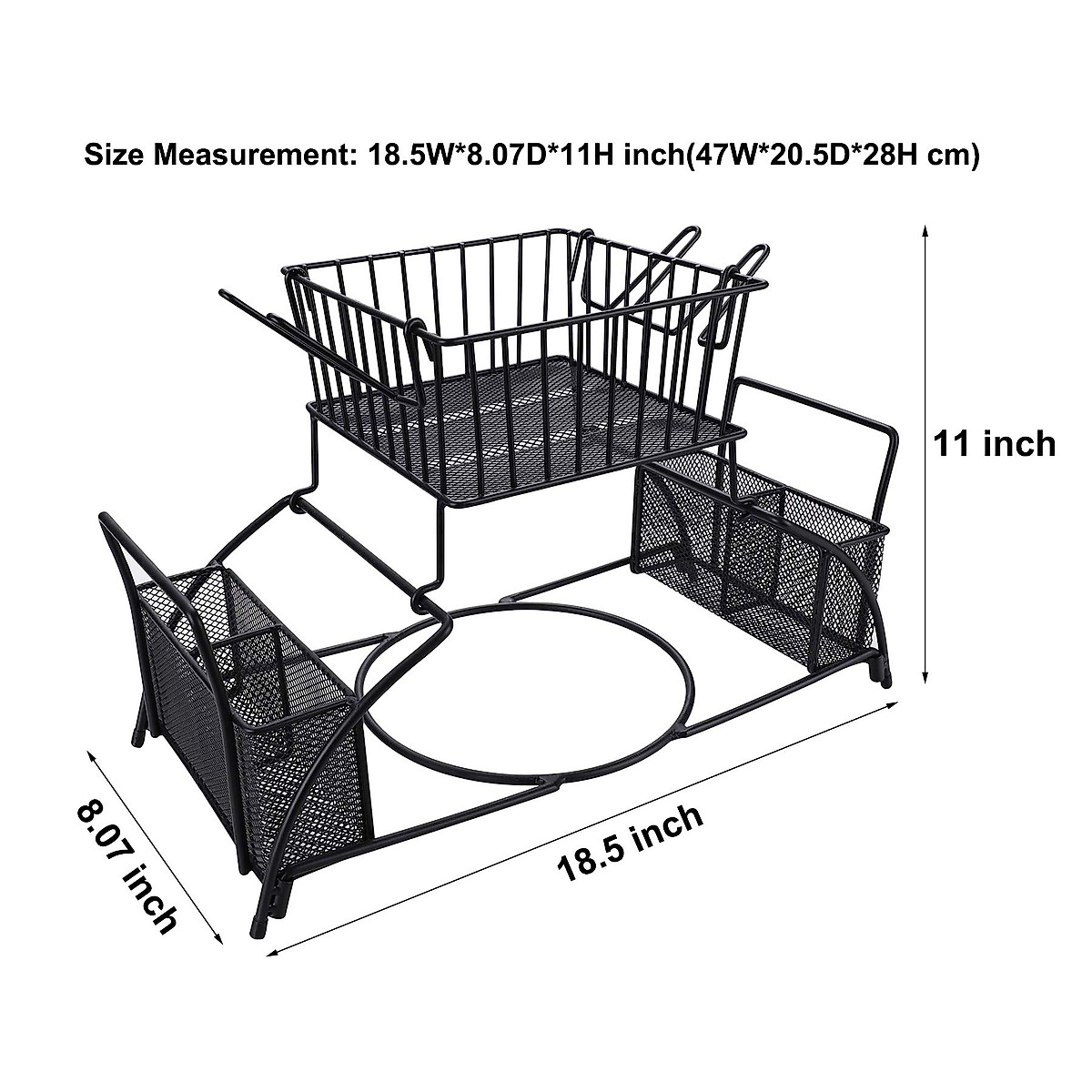TQVAI 2 Tier Buffet Caddy Silverware Flatware Organizer with Mug Holder for Plates, Utensils, Napkins - Ideal for Kitchen, Dining, Entertaining, Parties, Picnics, Black