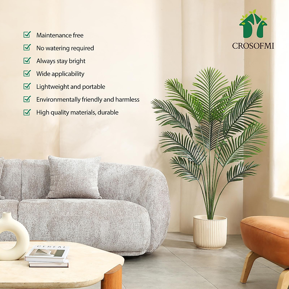 CROSOFMI Artificial Areca Palm Tree 5 Feet Fake Tropical Palm Plant,Perfect Faux Dypsis Lutescens Plants in Pot for Indoor Outdoor Home Office Garden Modern Decoration Housewarming Gift，2Pack