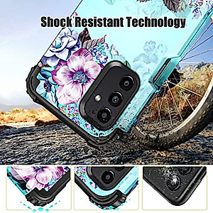 Casetego Compatible with Galaxy A13 5G Case,Floral Three Layer Heavy Duty Sturdy Shockproof Full Body Protective Cover Case for Samsung Galaxy A13 5G,Blue Flower