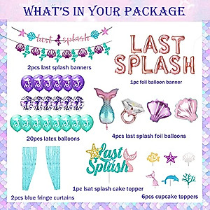 Last Splash Bachelorette Party Decorations, Hombae Mermaid Bachelorette Party Bridal Shower Fringe Curtain Mermaid Tail Sea Shell Ring Balloon Glitter Banner Cake Topper Teal Blue Purple Pink