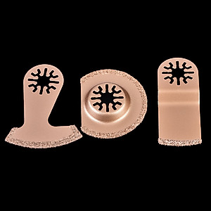 3Pcs Oscillating Tool Blade Universal Oscillating Multitool Saw Blades Quick Release Power Accessories E Shaped/Curved/Semicircle Saw Blade for Flooring Tile Grout Mortar Concrete