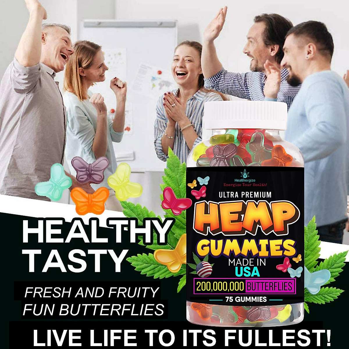 2Pack Hemp Gummies-Premium Hemp Oil Gummy Bears Butterfly Shape-Promote Peace and Relaxation, Back, Hair, Skin-Gomitas para Dormir-Made in USA