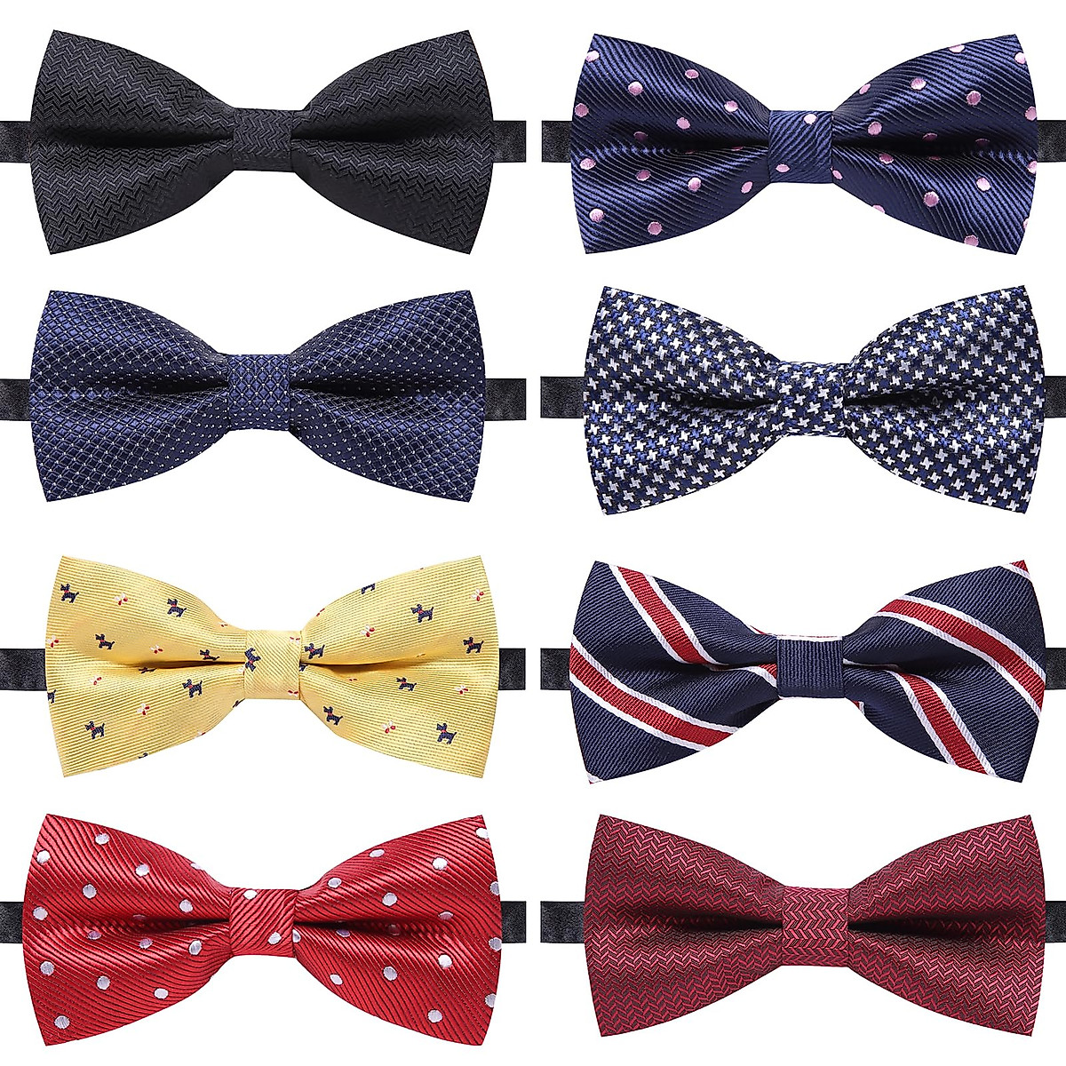 AUSKY 8 PACKS Elegant Adjustable Pre-tied bow ties for Men Boys (Mixed color)