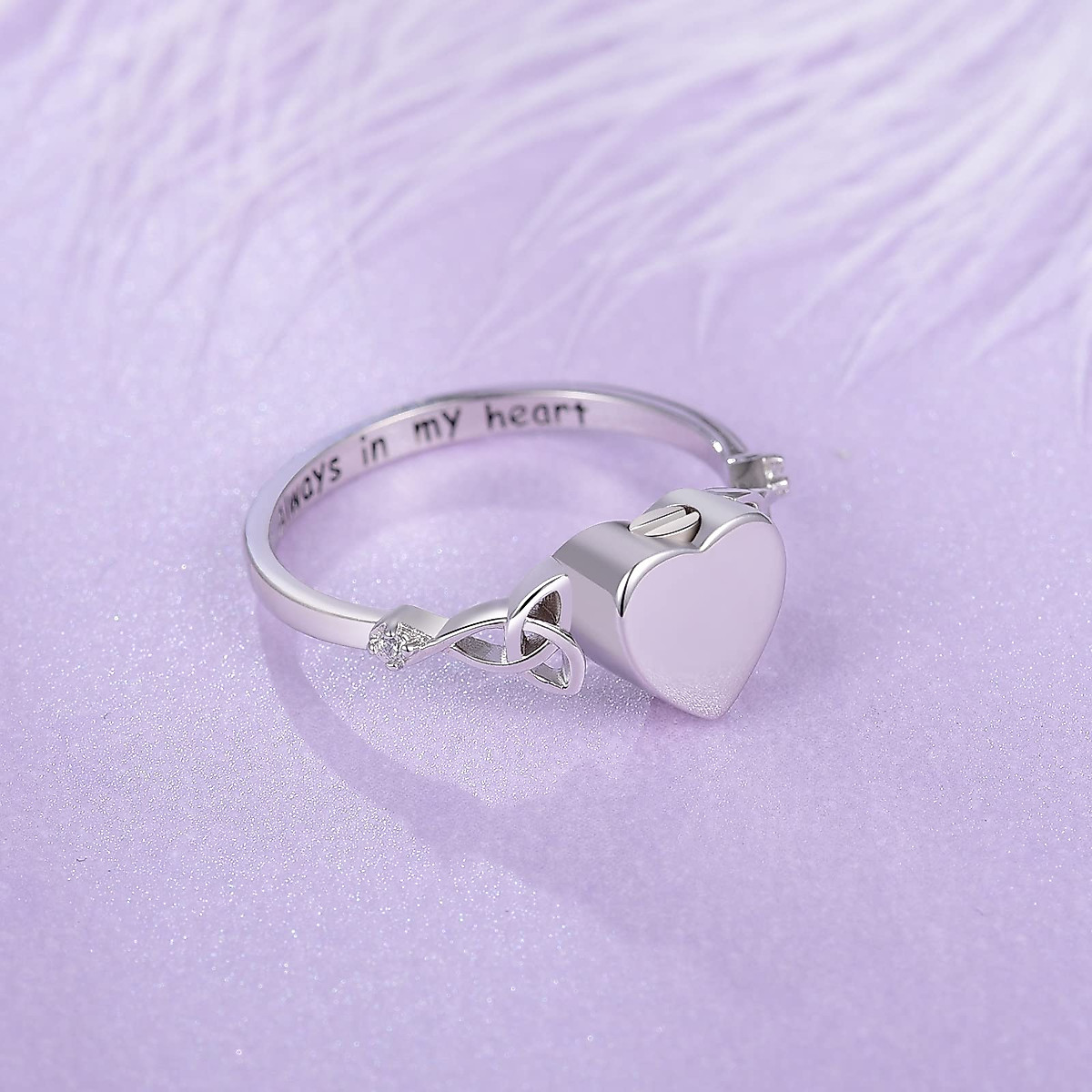 Silver Cremation Ashes Urn Ring for Women Always in my heart S925 Sterling Heart Shape Memorial Keepsake Jewelry