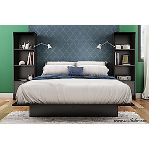 South Shore Narrow 3-Shelf Storage Bookcase with Door, Black, Pure