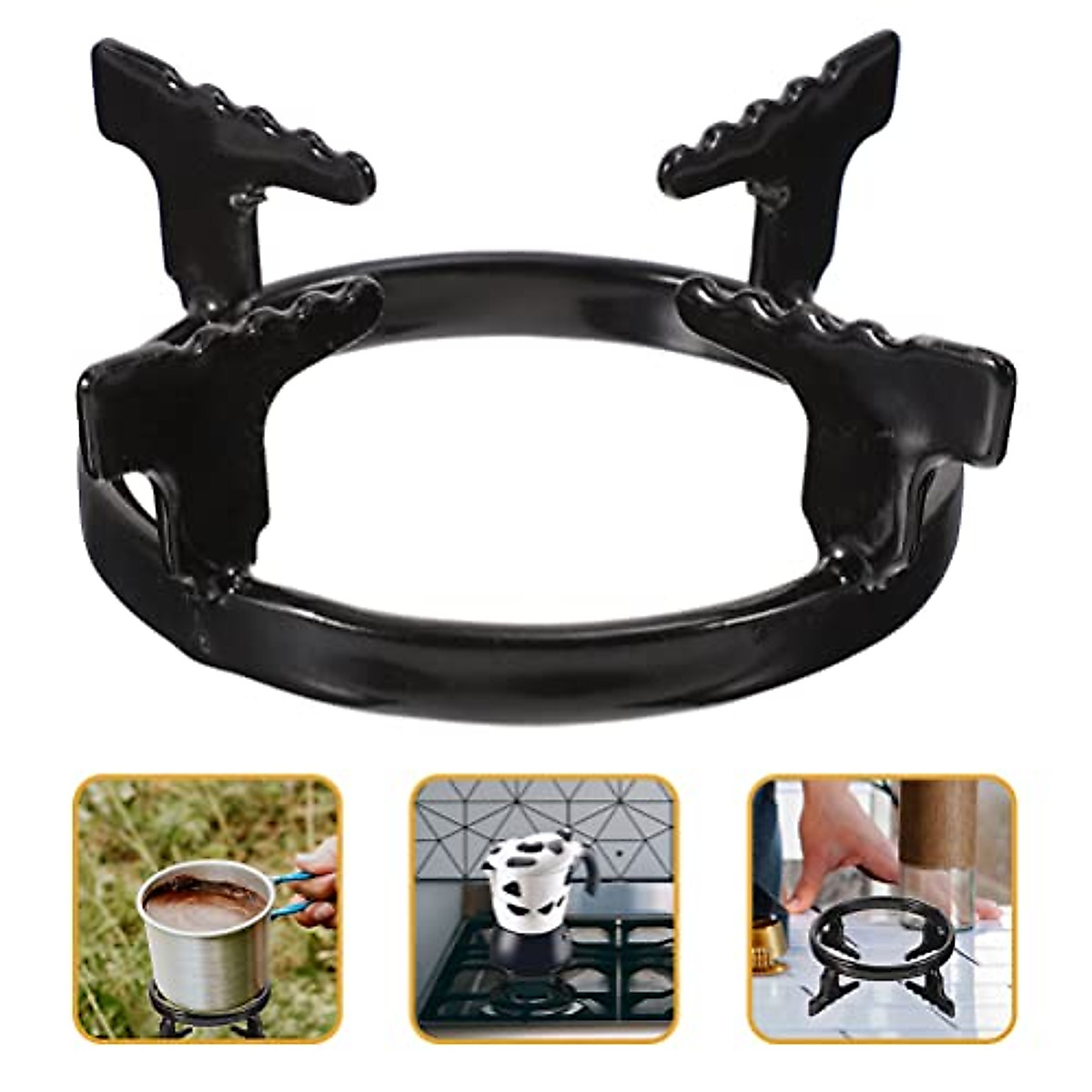 DECHOUS 2pcs Coffee Pot Shelf Stainless Iron Black Pot Holder Round Stove Pot Holder Gas Range Support Rack Stand for Kitchen