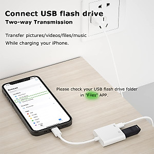 USB Camera Adapter for iPhone, USB A Female OTG Cable Adapter with Charging Port, Portable USB Converter for iPad Support USB Flash Drive, USB Card Reader, Keyboard...(Plug and Play)