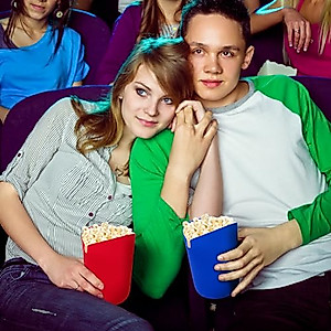 Silicone Microwave Popcorn Popper Maker Reusable Popcorn Buckets Popcorn Bowls Set Single Serve Portion For Family Kids Dishwasher Safe Red/Blue