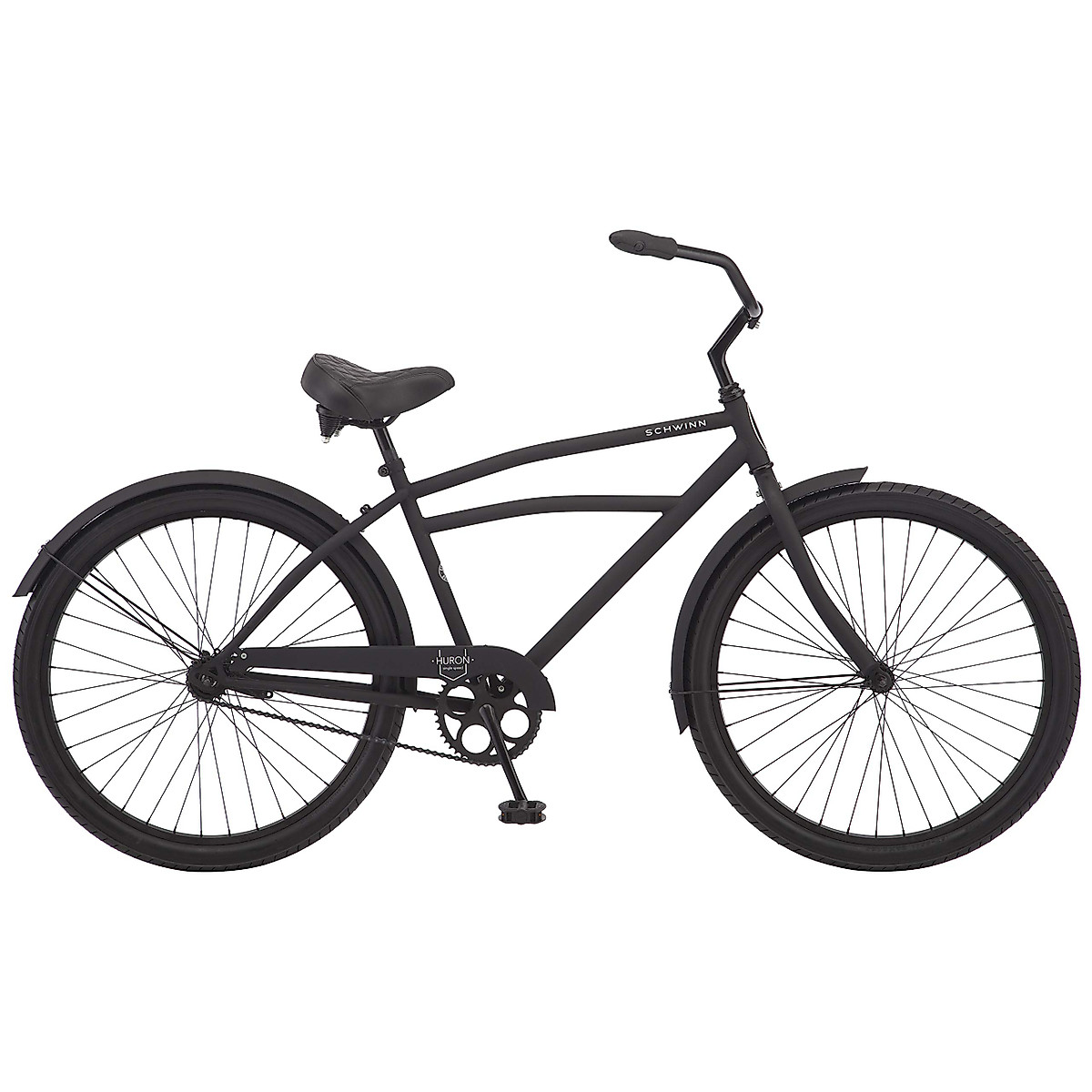 Schwinn Huron Beach Cruiser Bike for Adult, Single Speed, Coaster Brake, 26-Inch Wheels, 17-Inch Steel Frame, Full Front & Rear Fenders, Classic Handlebar, Black