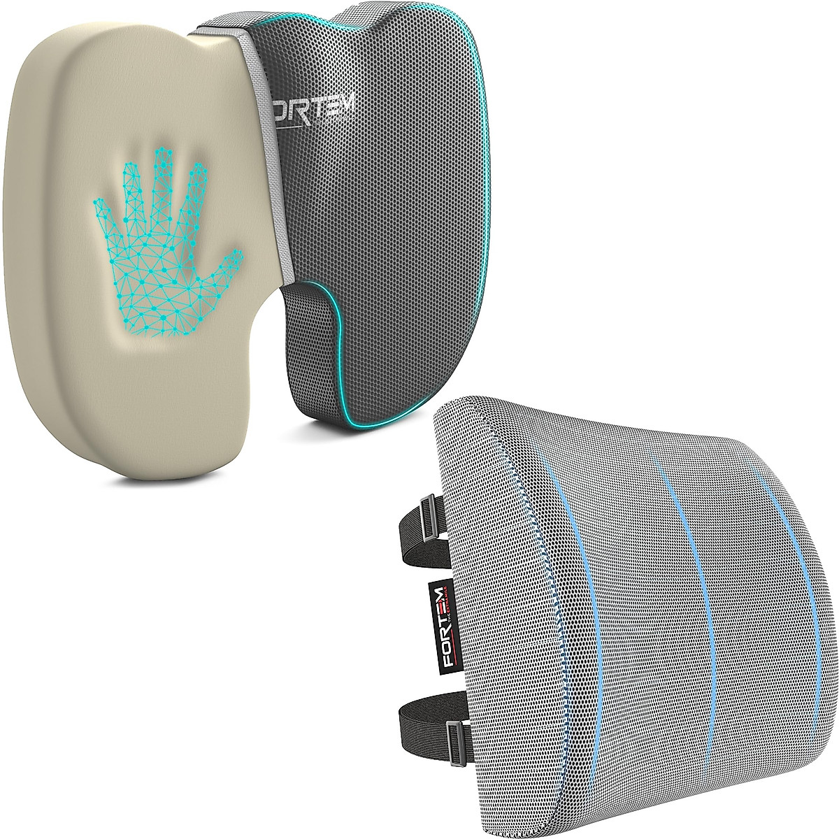 FORTEM Chair Seat Cushion (Mesh, Grey) + Lumbar Support