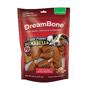 DreamBone Triple Flavor Dumbbells, Treat Your Dog to a Chew Made with Real Chicken and Vegetables