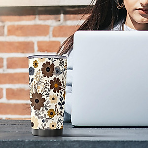 QWEUIOP 20oz Insulated Travel Coffee Mug Abstract Floral Pattern Stainless Steel Tumbler with Lid Double Wall Vacuum Coffee Cup For Hot and Cold Drinks14208