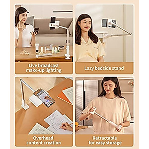 yAyusi Overhead Phone Mount for Recording,Phone Stand for Recording Overhead,Articulating Arm Cell Phone Holder with LED Ring Light,Desk/Bedside Tripod for YouTube Live Stream Cooking Video Recording