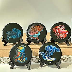 Hand-Painted Betta Fish on Resin Disc - Unique & Trending Ornaments - Office & Aquarium Accesory - Collectibles & Décor (Blind Box, Random)