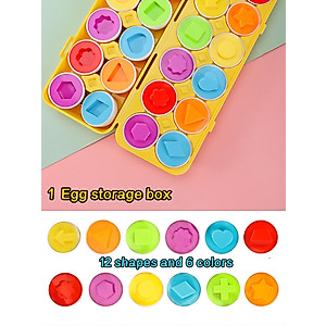 Matching Puzzle Eggs Learning Resources Toys, 12 Pack Toddlers Colour Shape Sorting Recognition Eggs Set, Preschool Fine Motor Skills Montessori Learning Puzzle Gift for 1 Year Boys Girls & Kids