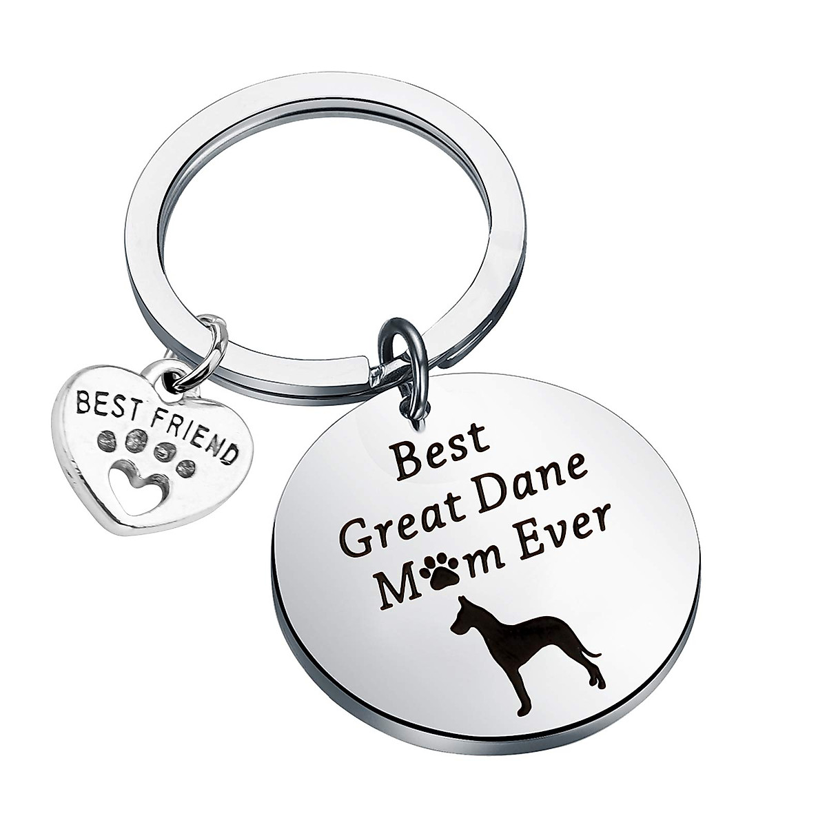 FUSTMW Great Dane Lover Gifts Best Great Dane Mom Ever Keychain Great Dane Mom Gifts for Dog Owners (silver)